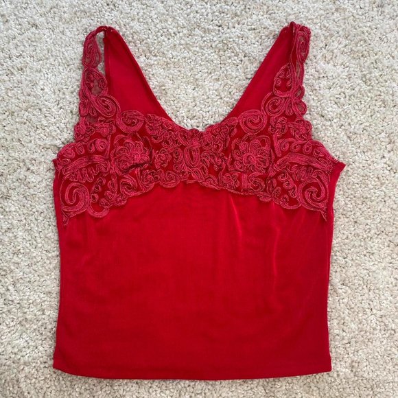Tops | Vintage Red Top With Red Embroidery Detailing | Poshmark